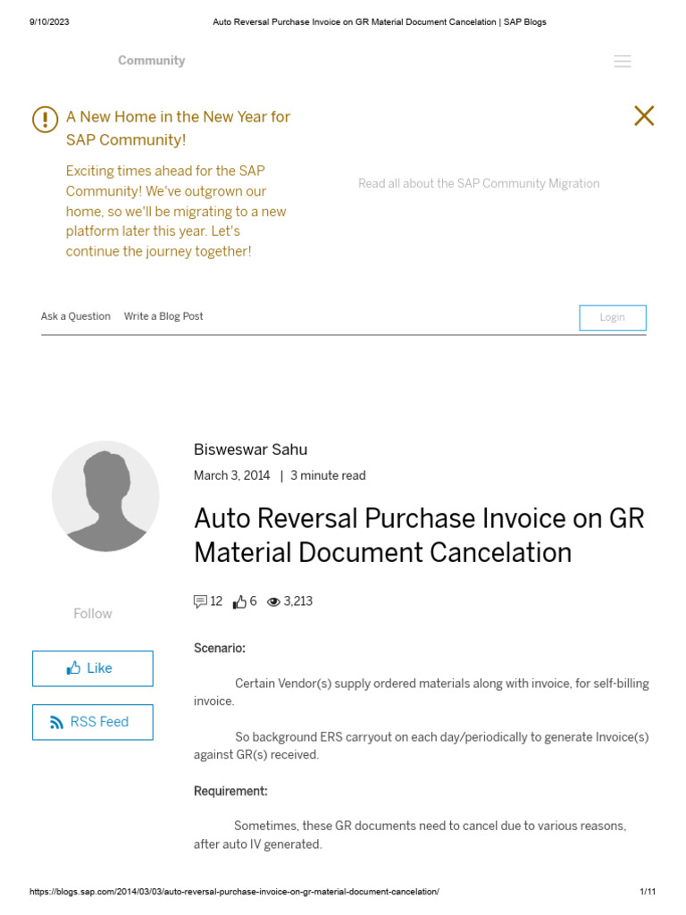 Auto Reversal Purchase Invoice On GR Material Document Cancelation - SAP Blogs | PDF | Receipt ...