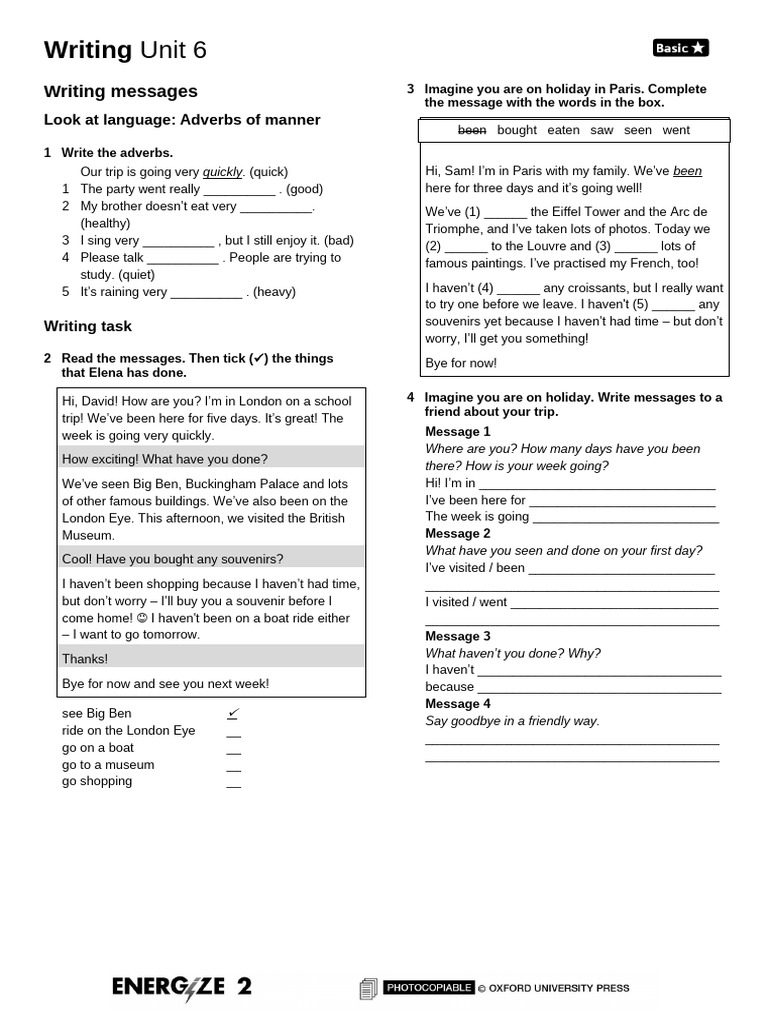 Energize2 Writing U6 Basic | PDF