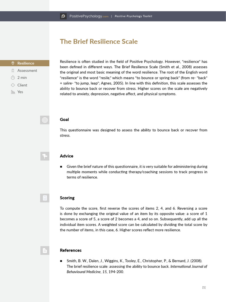 The Brief Resilience Scale | PDF | Psychological Resilience | Abnormal Psychology