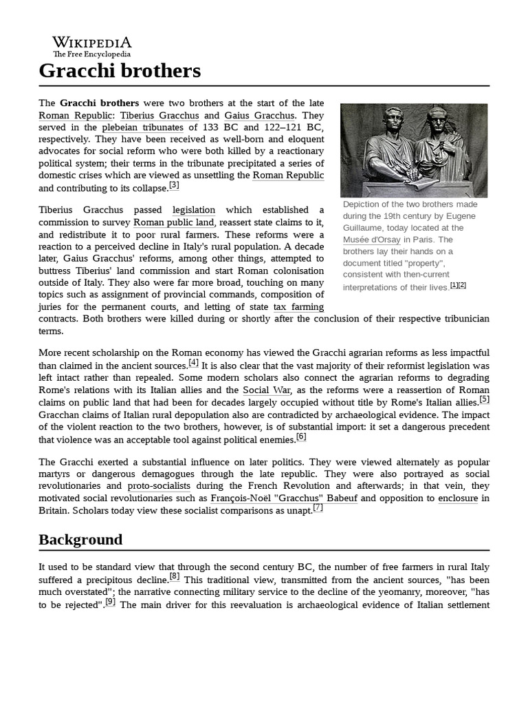 Gracchi Brothers | PDF | Ancient Romans | Roman Republic