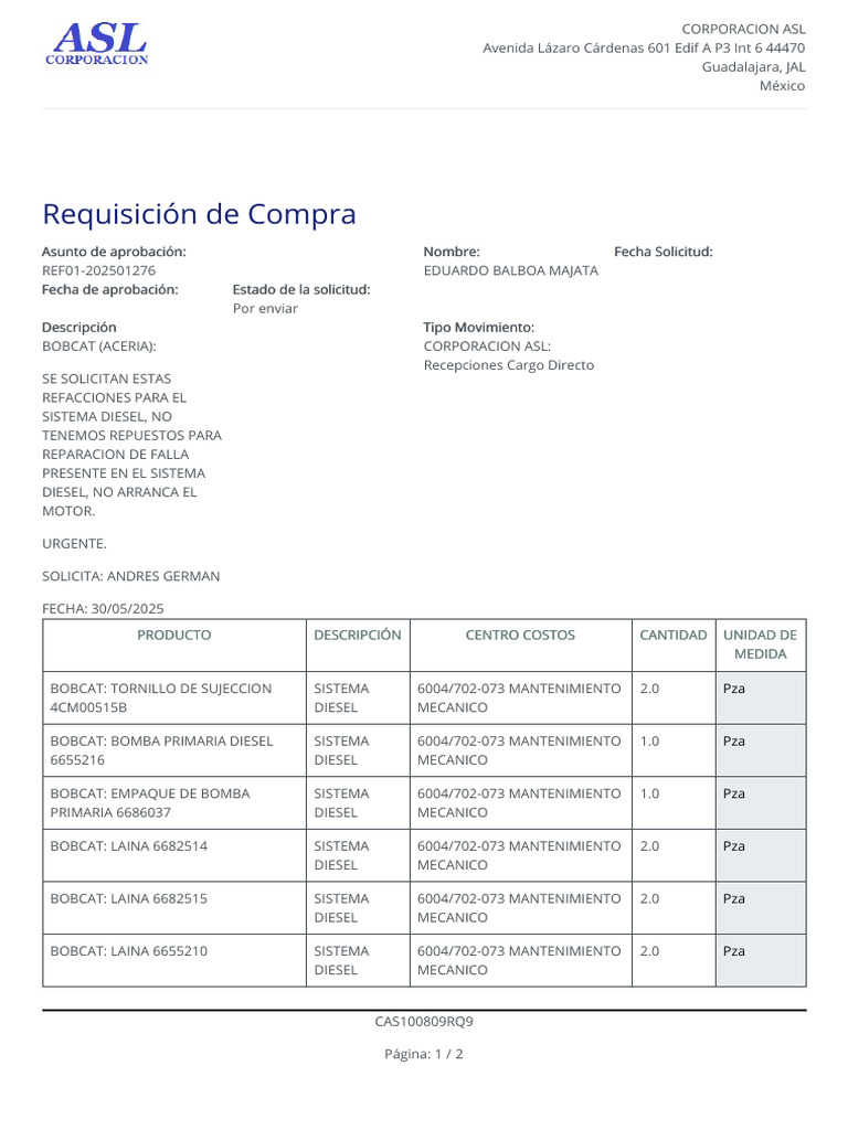 Ref01-202501276 Bobcat - Bomba Primaria Del Sistema Diesel + Valvula Diesel | PDF | Tecnología ...