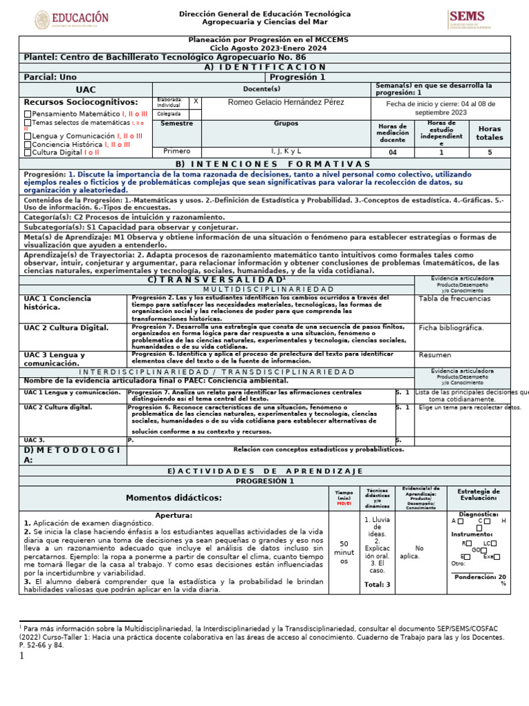 Progresión 1 | PDF | Maestros | Estadísticas