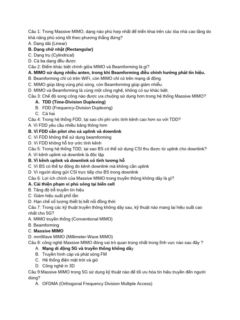 Topic2 - Câu Hỏi Massive MIMO | PDF