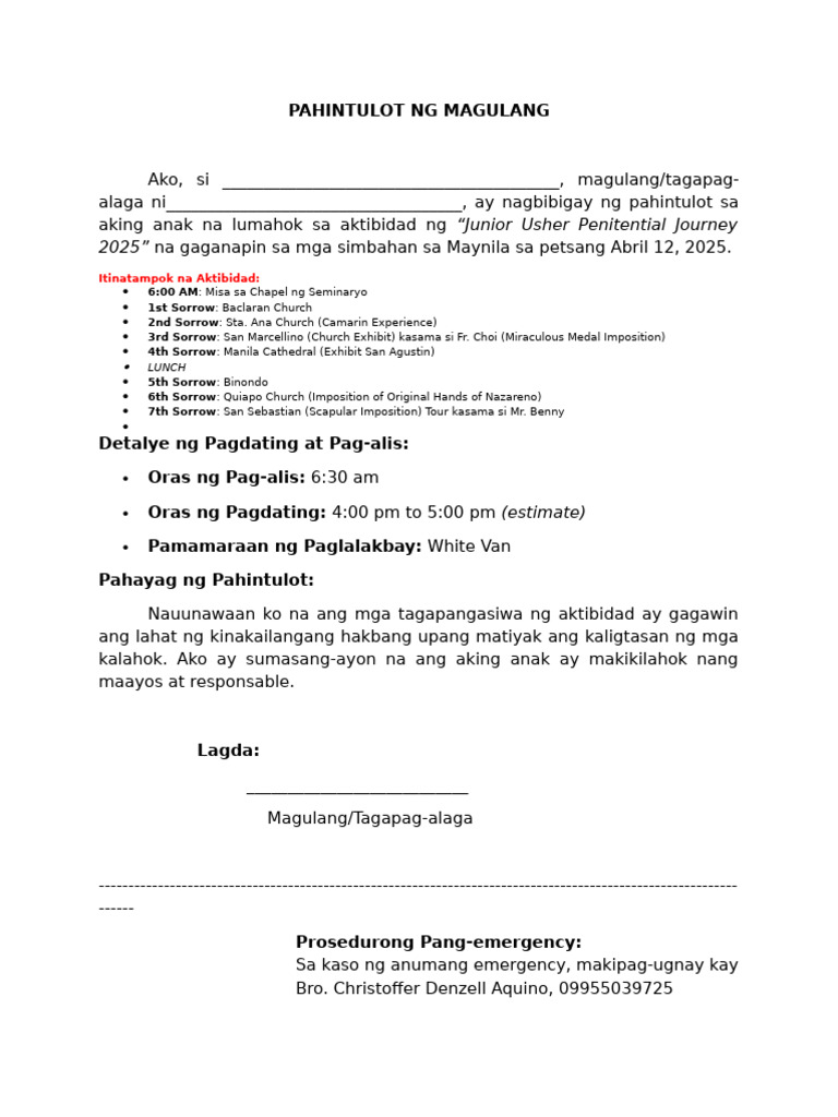 Pahintulot NG Magulang | PDF