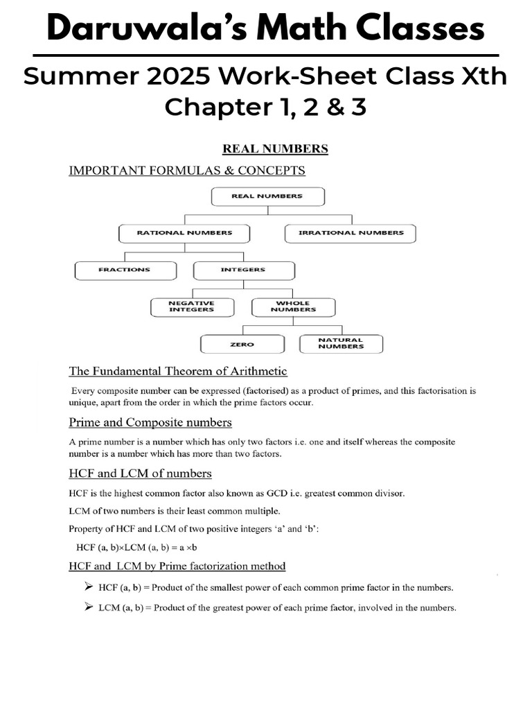 10th Summer break Work-sheet-2025-(Chapters 1,2 & 3) | PDF