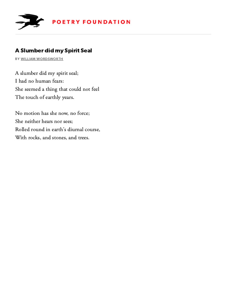 A Slumber Did My Spirit Seal - The Poetry Foundation | PDF