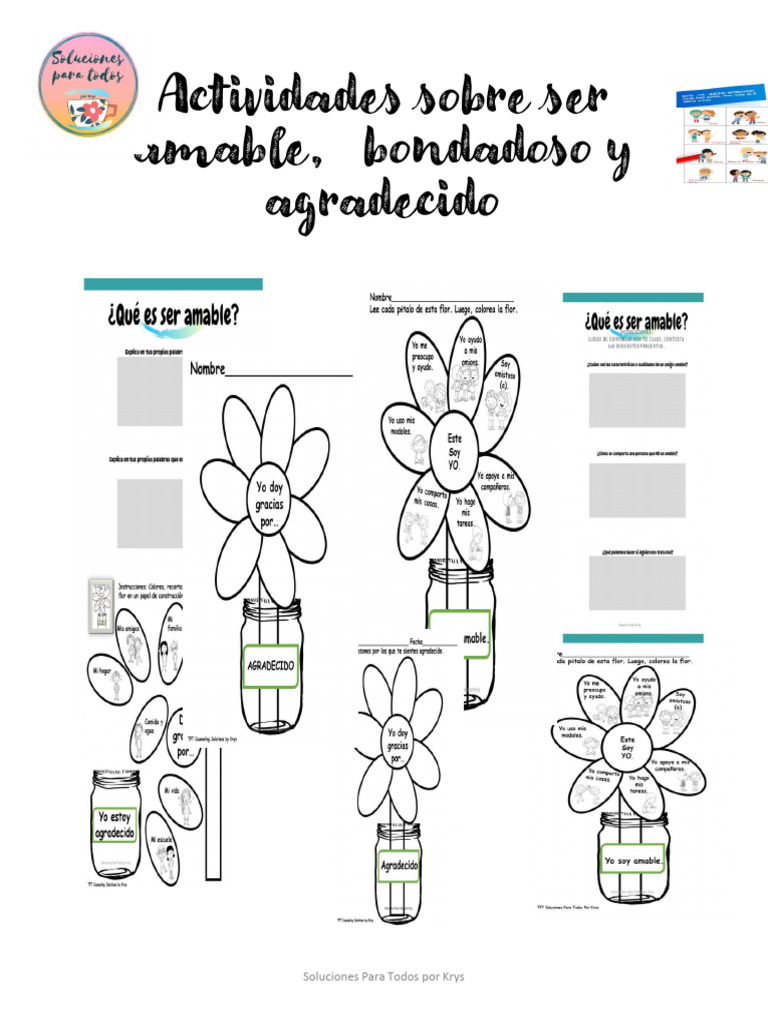 Actividades Sobre Ser Amable, Bondadoso y Agradecido: Soluciones para ...