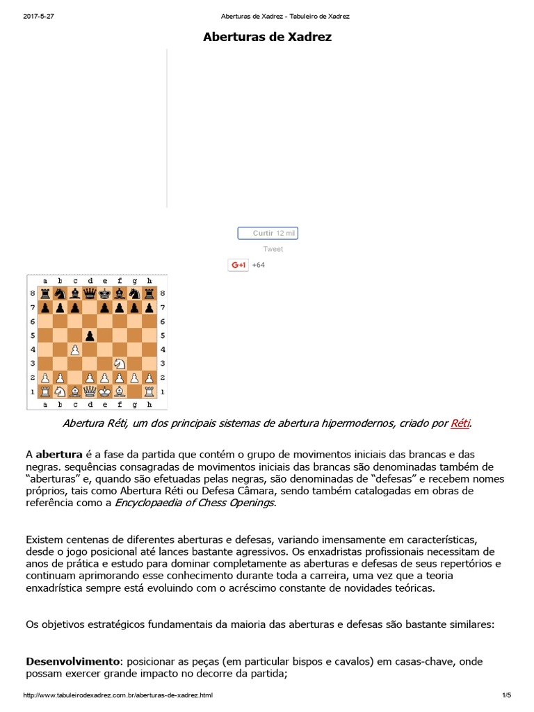 Tipos de Aberturas no Xadrez | PDF | Aberturas (xadrez) | Teoria do Xadrez