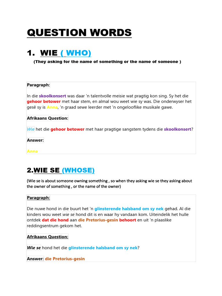 Question Words | PDF