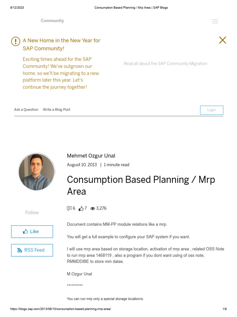 Consumption Based Planning - MRP Area - SAP Blogs | PDF