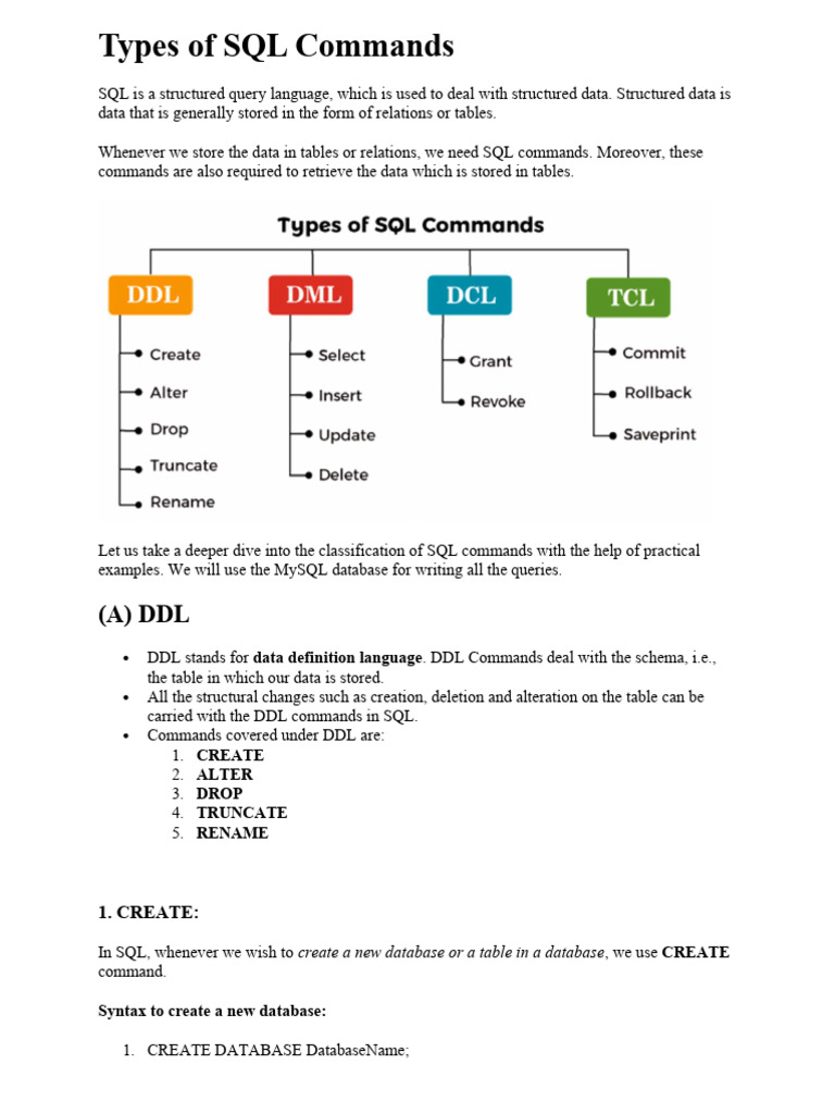 SQL Command Types Explained | PDF | Sql | Software Design