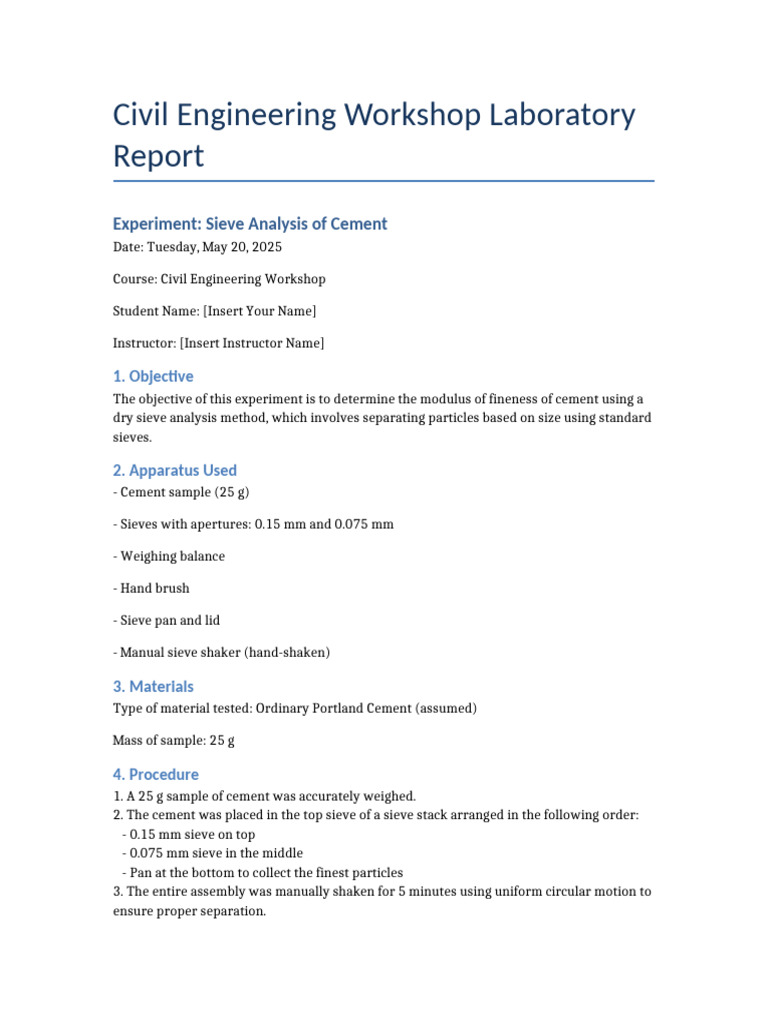 Sieve Analysis of Cement Fineness | PDF
