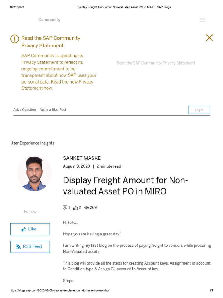 Display Freight Amount For Non-Valuated Asset PO in MIRO - SAP Blogs ...