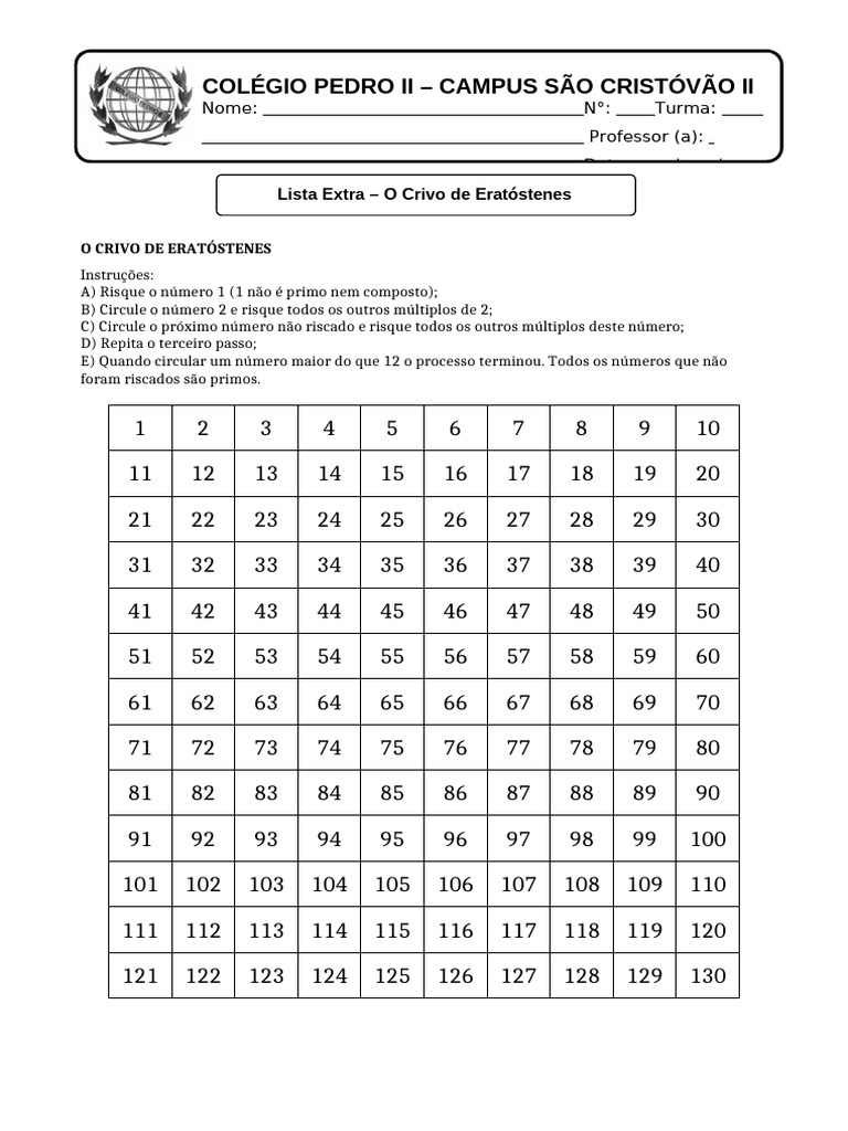 O Crivo de Eratóstenes: Números Primos | PDF