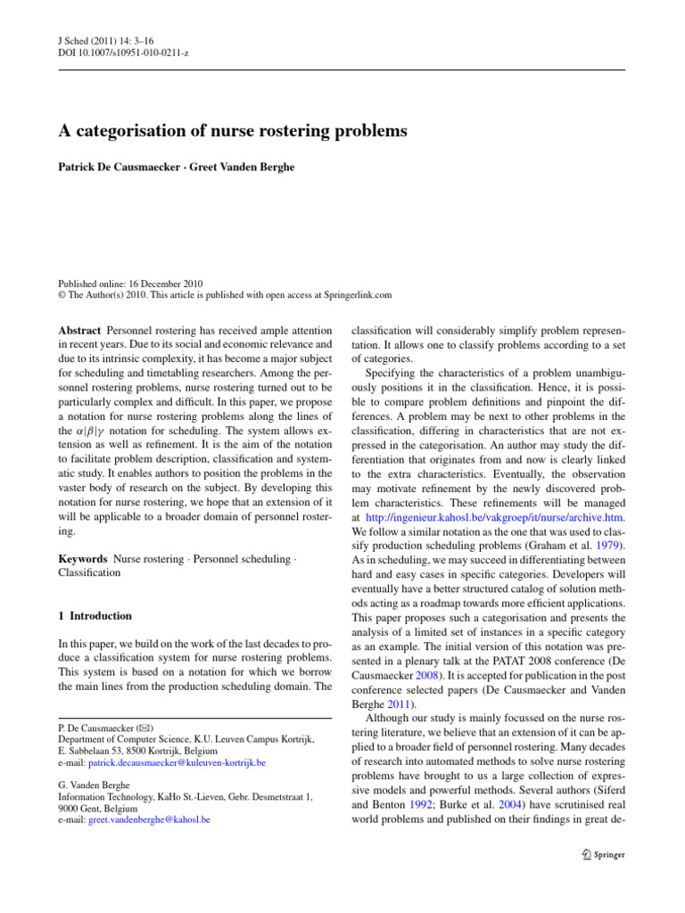 Categerization of Nurse Rostering | PDF | Mathematical Optimization