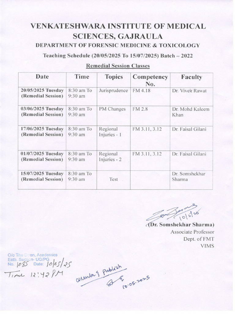 Remedial ,Seminar ,Integrated Schedule for MBBS 2022 Batch FMT | PDF