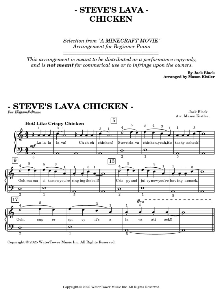 Steve's Lava Chicken Piano Arrangement | PDF