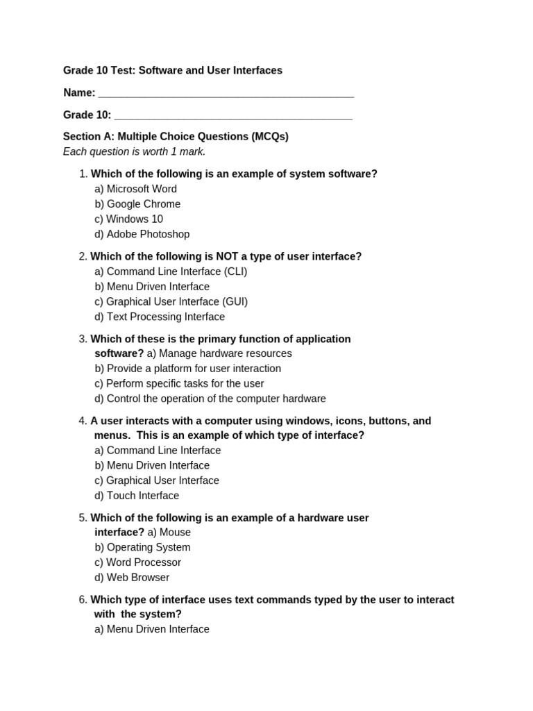Grade 10 Test - Software and User Interface | PDF | Graphical User ...