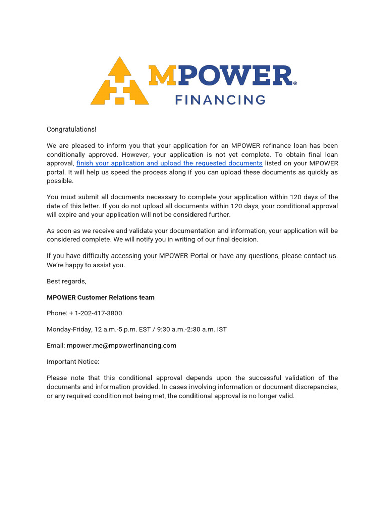 MPOWER Conditional Approval Notice | PDF