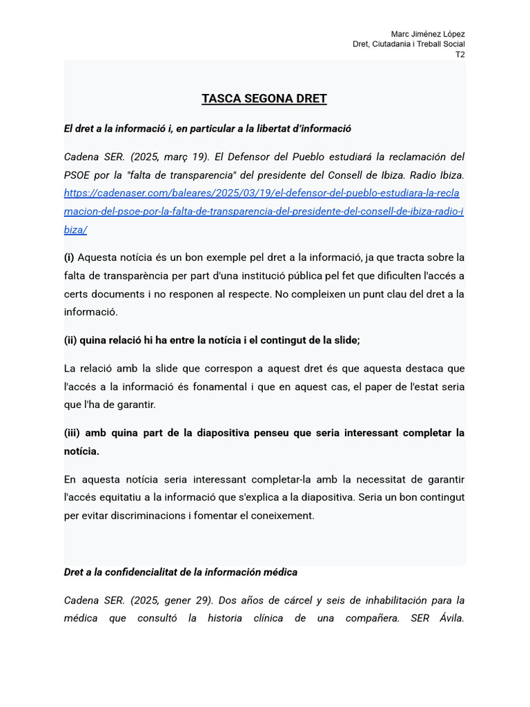 Tasca Segona Dret | PDF