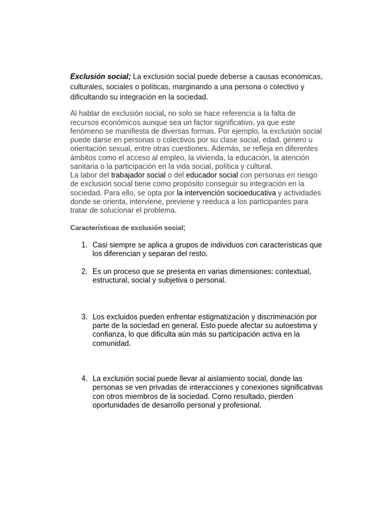 Causas y Consecuencias de la Exclusión Social | PDF | Exclusión social ...