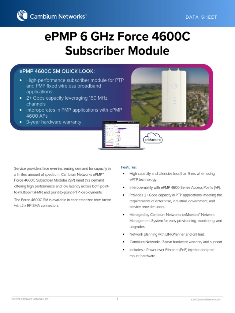 Cambium Networks Data Sheet ePMP Force 4600C SM | PDF | Internet ...