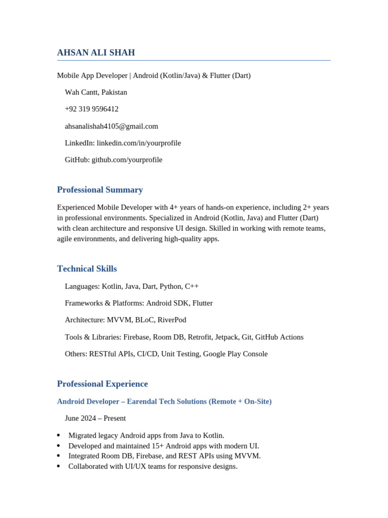 Ahsan Ali Shah Modern Resume | PDF
