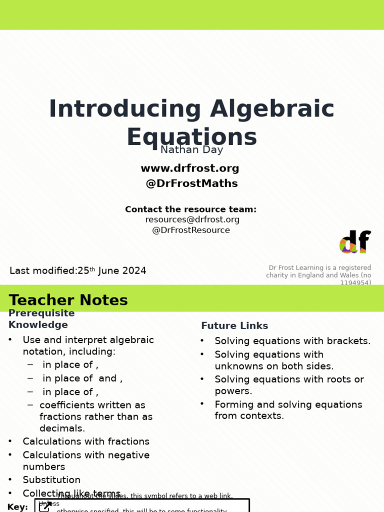 Introducing Algebraic Equations - Lesson | PDF | Equations | Variable (Mathematics)