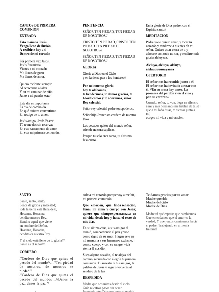 Cantos de Primera Comunion | PDF | eucaristía | Creencia religiosa y doctrina