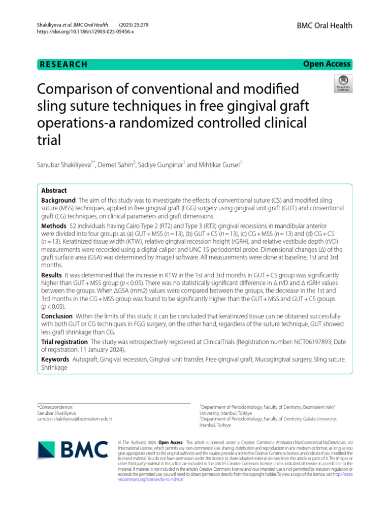 Modified Sling Suture and Conventional Suture in Gingival Recession ...