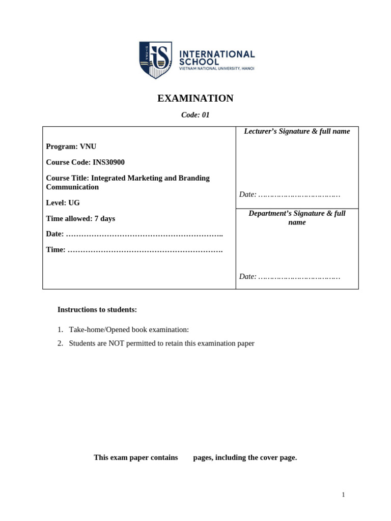 Form 1.exam Cover Page Question 1 | PDF | Cuisine | Foods