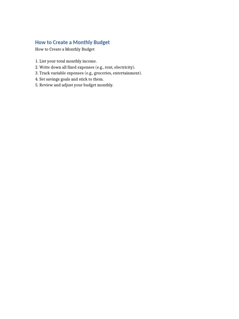 How To Create A Monthly Budget Pdf