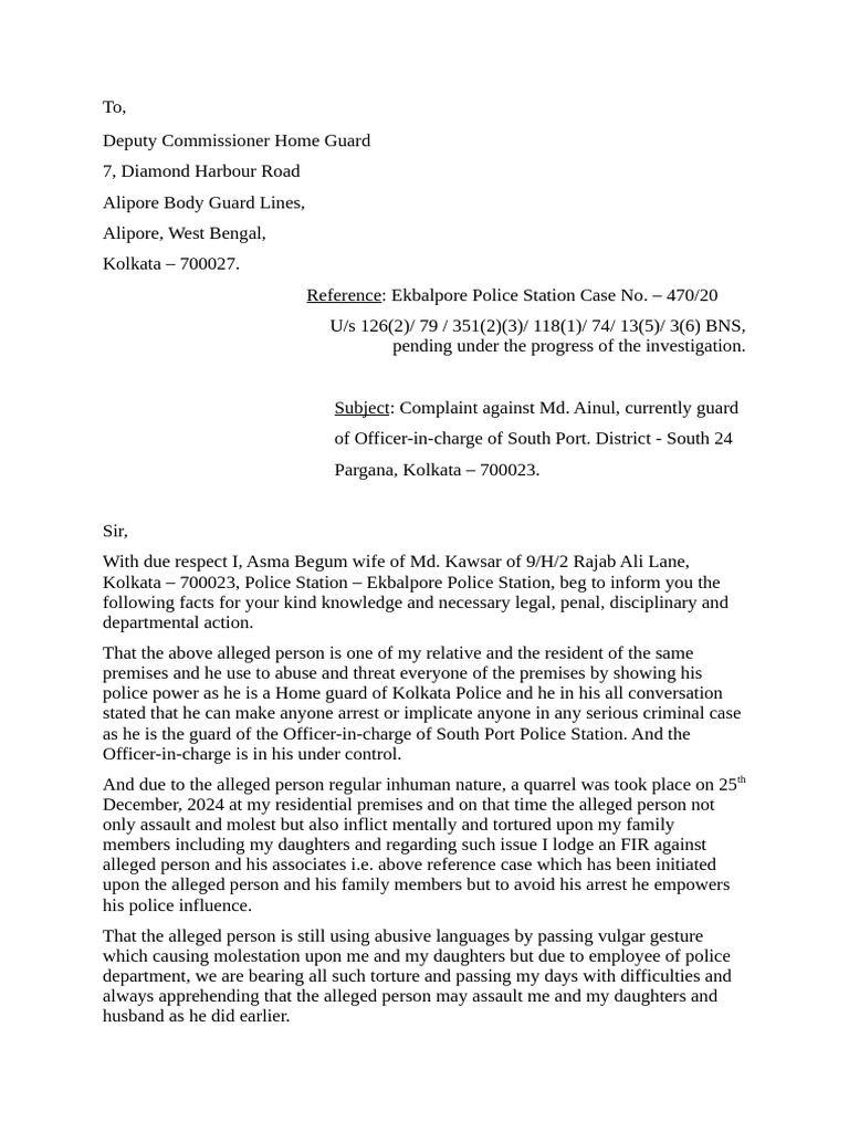 Complaint Letter | PDF | Government | Violence