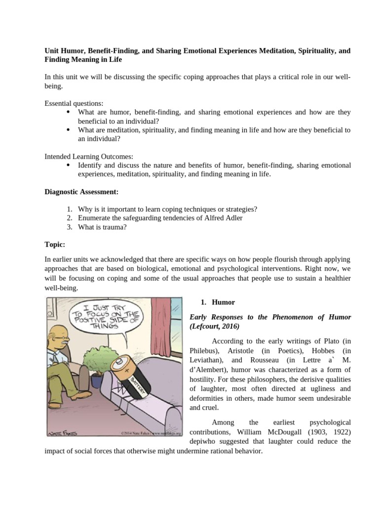 Unit 7 - Humor, Benefit Finding and Finding Purpose | PDF | Humour ...