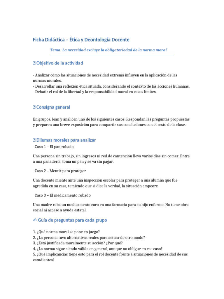 Ficha Didactica Etica Necesidad | PDF