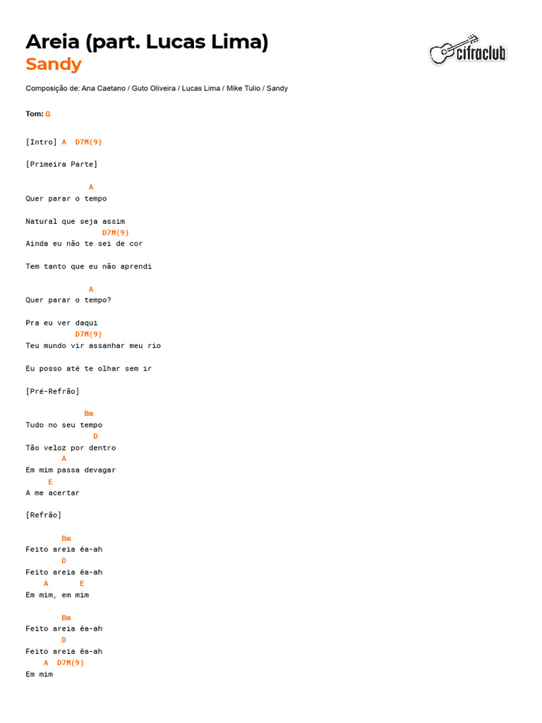 Cifra Club - Sandy - Areia (Part. Lucas Lima) | PDF