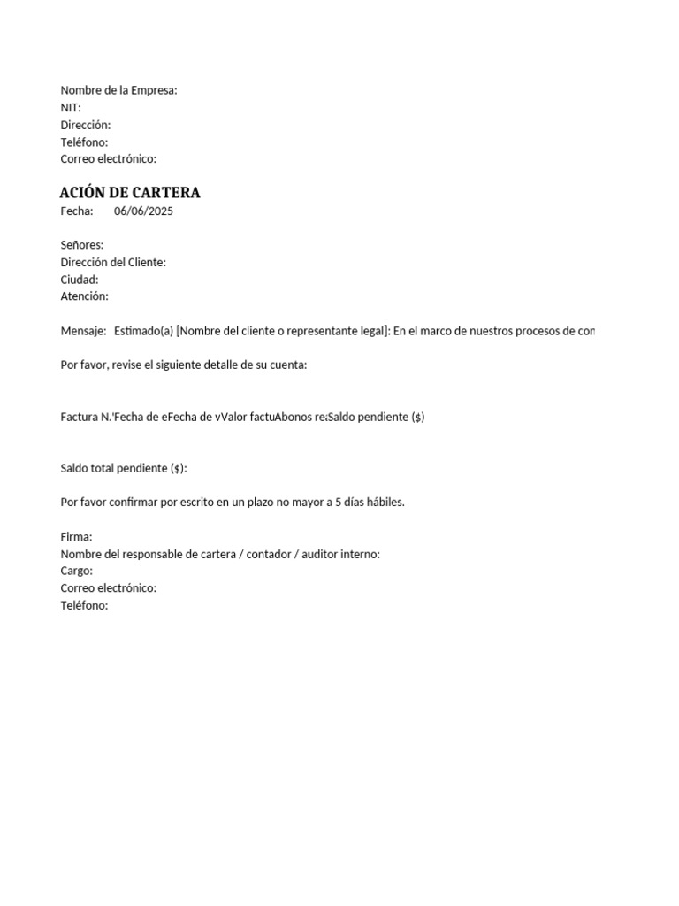 Formato Circularizacion Cartera | PDF