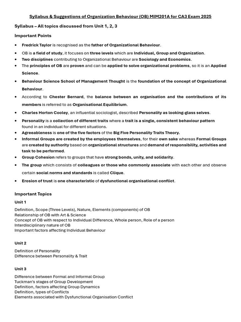 Syllabus & Suggestion of CA3 2025 For MIM201A | PDF