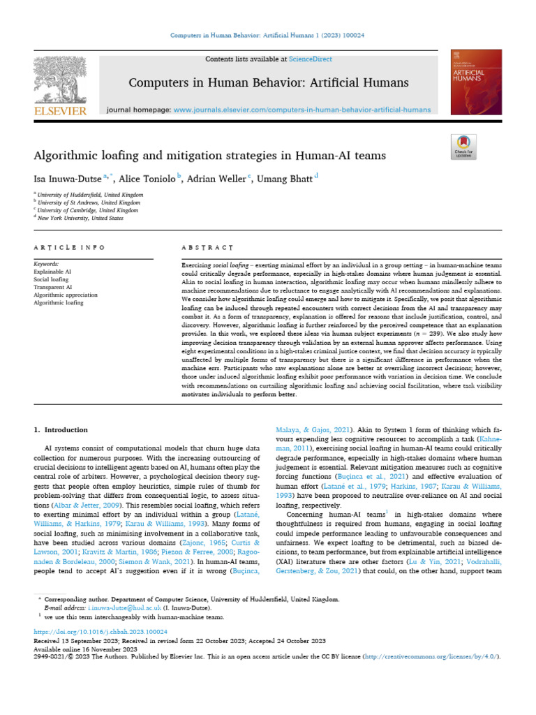 Algorithmic Loafing and Mitigation | PDF | Artificial Intelligence | Intelligence (AI) & Semantics
