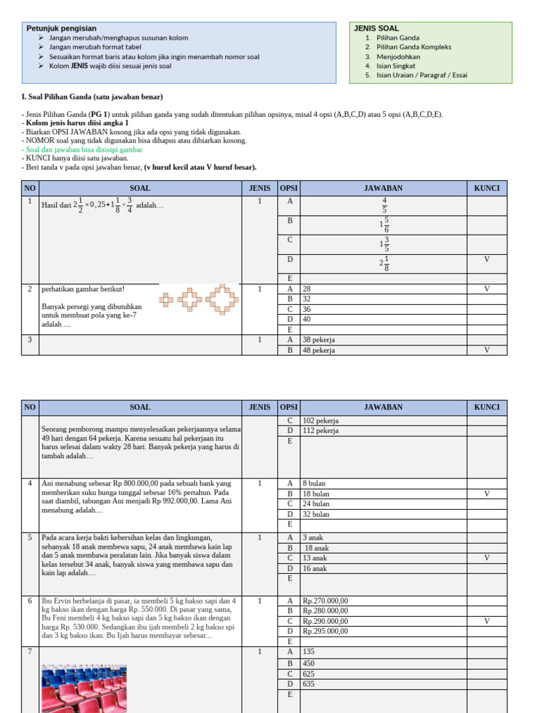 Template Soal Matematika 1 | PDF