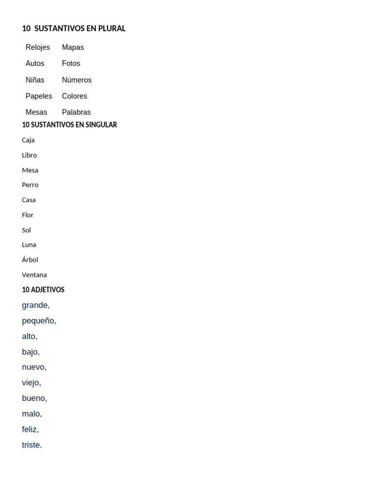 10 Sustantivos en Plural | PDF