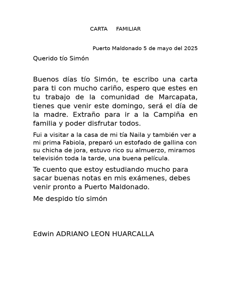 Carta Familiar | PDF