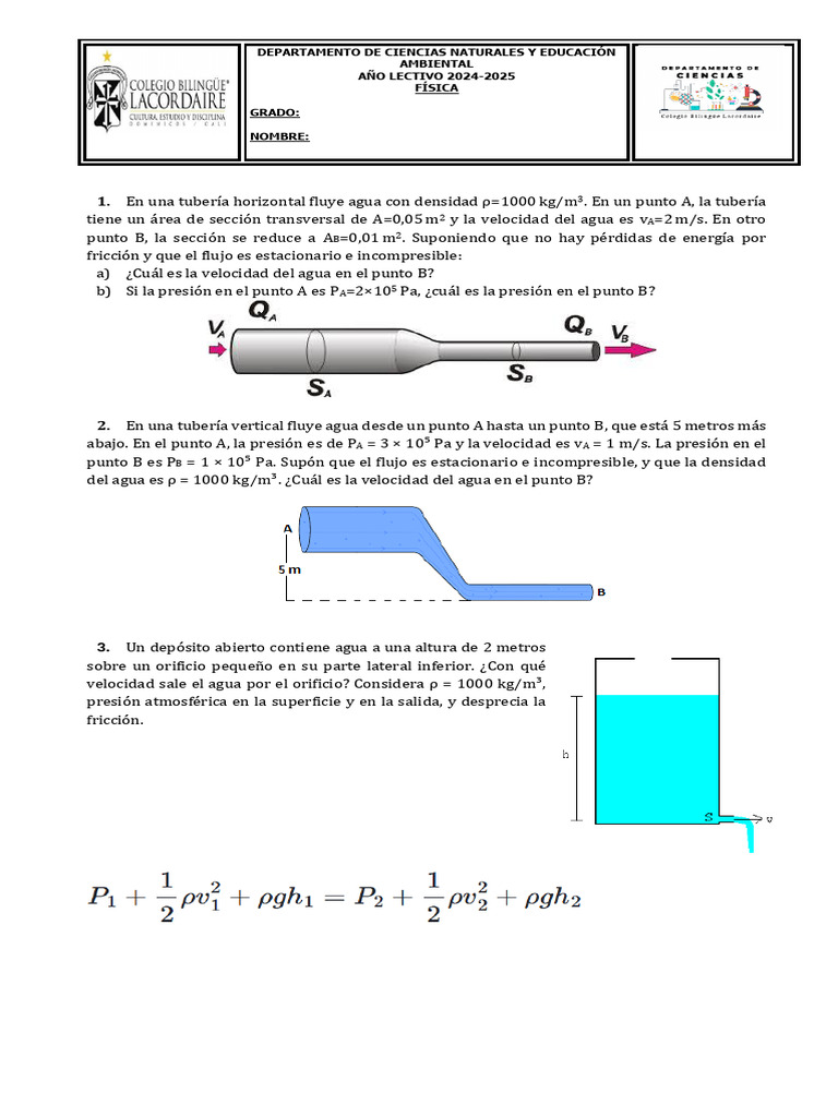 Ejercicios Principio de Bernoulli | PDF