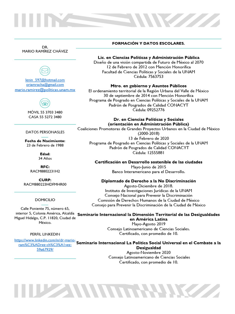 Perfil Profesional del Dr. Mario Ramírez | PDF | México | America latina