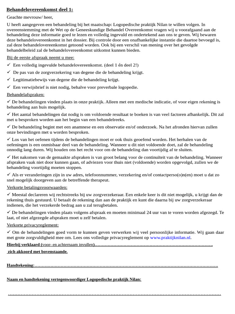 Behandelovereenkomst Versie 2024 2 | PDF