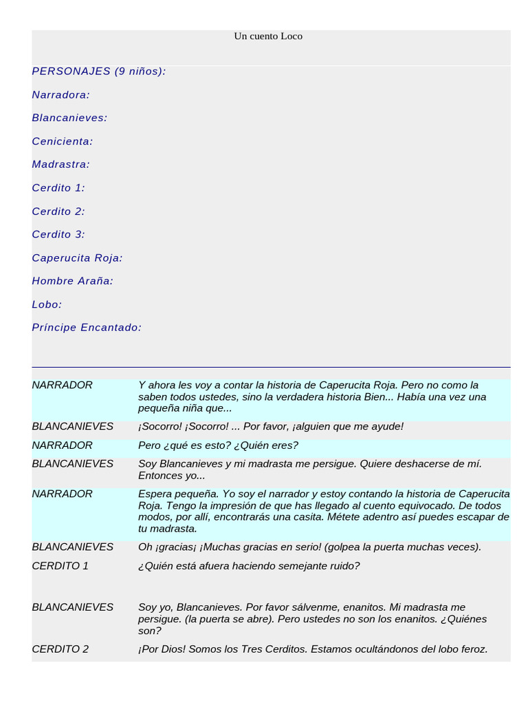 Un Cuento Loco | PDF | Blanco como la nieve | Caperucita Roja