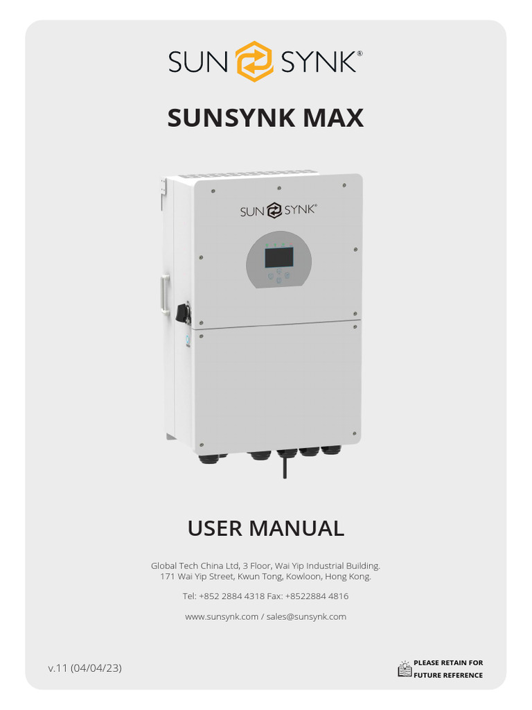 Sunsynk Max UserManual v11 English | PDF | Power Inverter | Direct Current