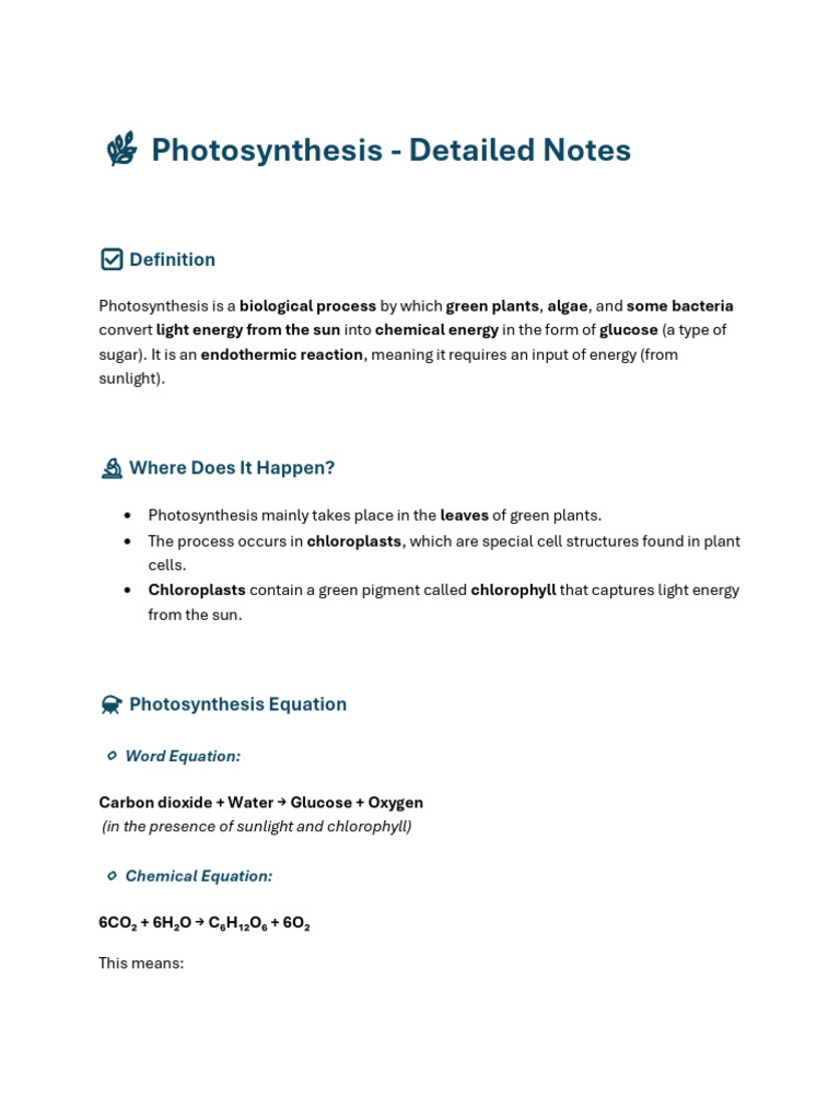 Photosynthesis Notes | PDF | Photosynthesis | Plants