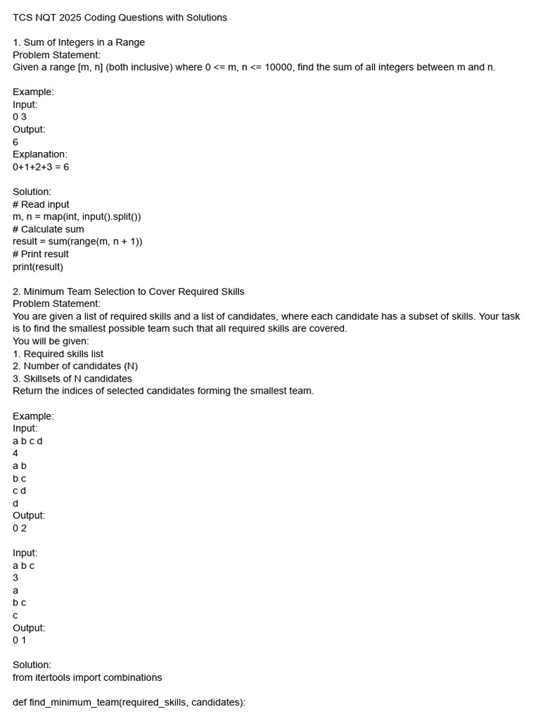 TCS NQT 2025 Coding Questions With Solutions | PDF | Computer ...