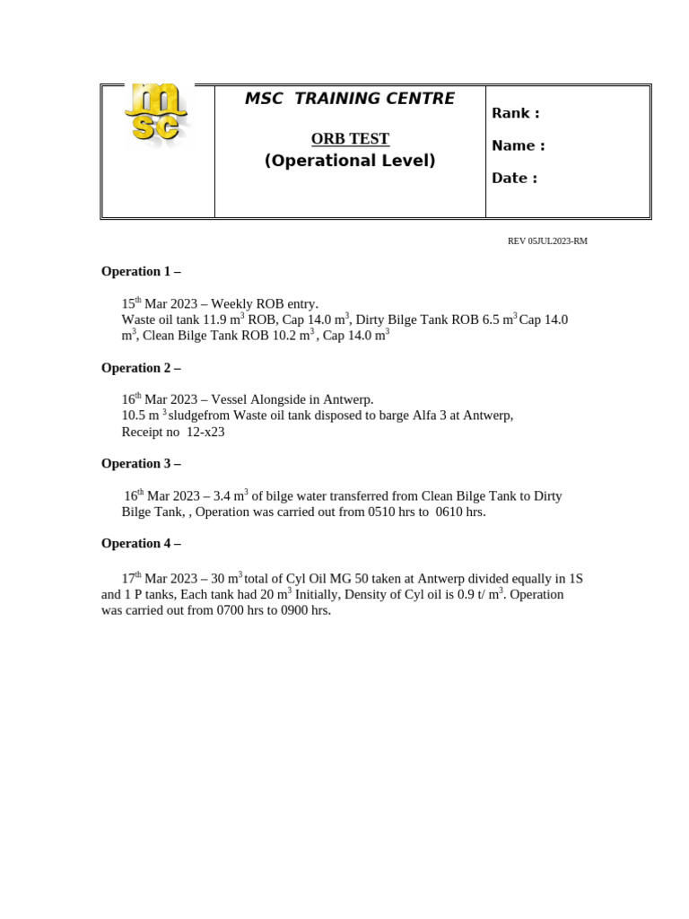 ORB Test Operational - Questions 05 JUL 2023 | PDF